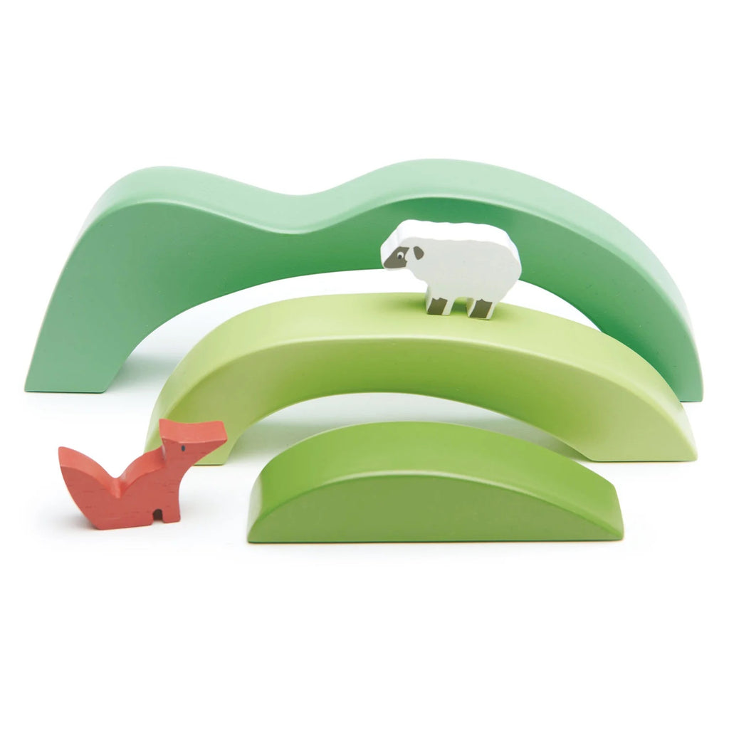 Fox and Sheep with Green Hills | Wooden Toy Set – JSQ Mercantile